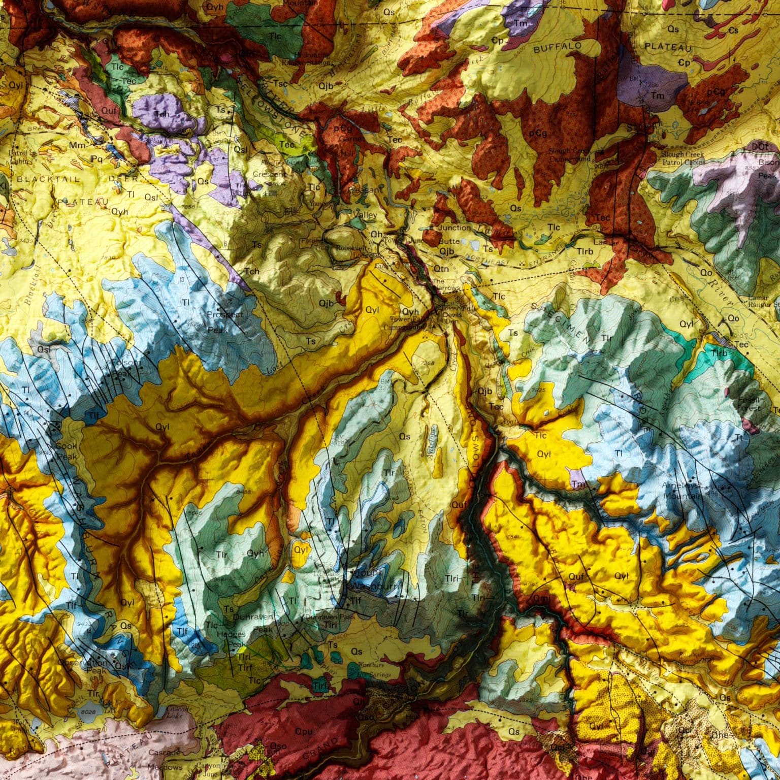 Yellowstone Map | Relief Map | Geoartmaps