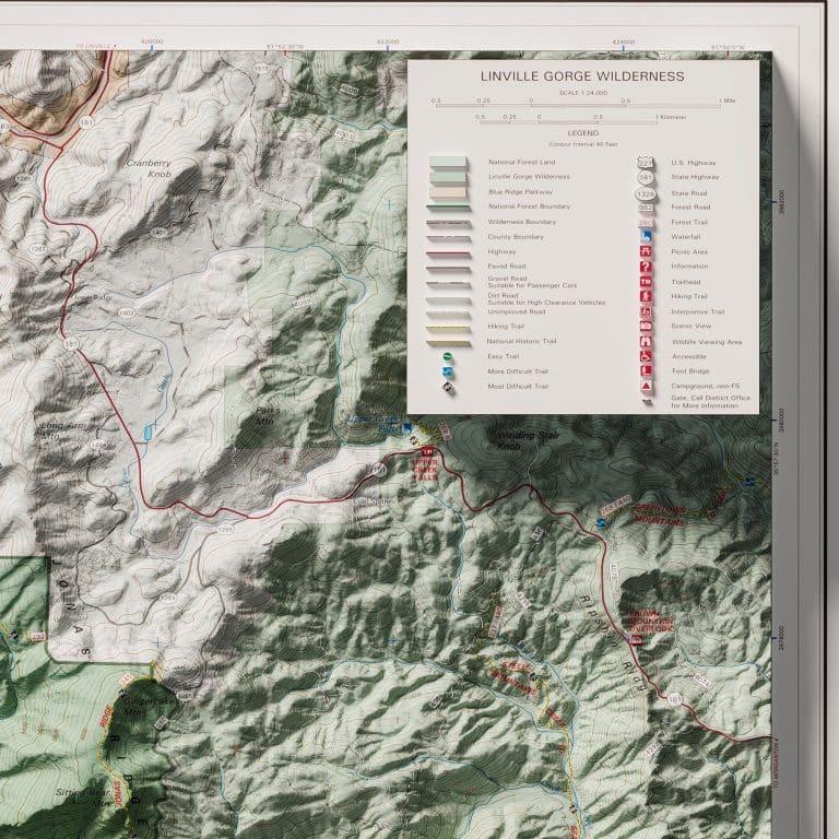 Linville Gorge Wilderness Map | Relief Map | Geoartmaps